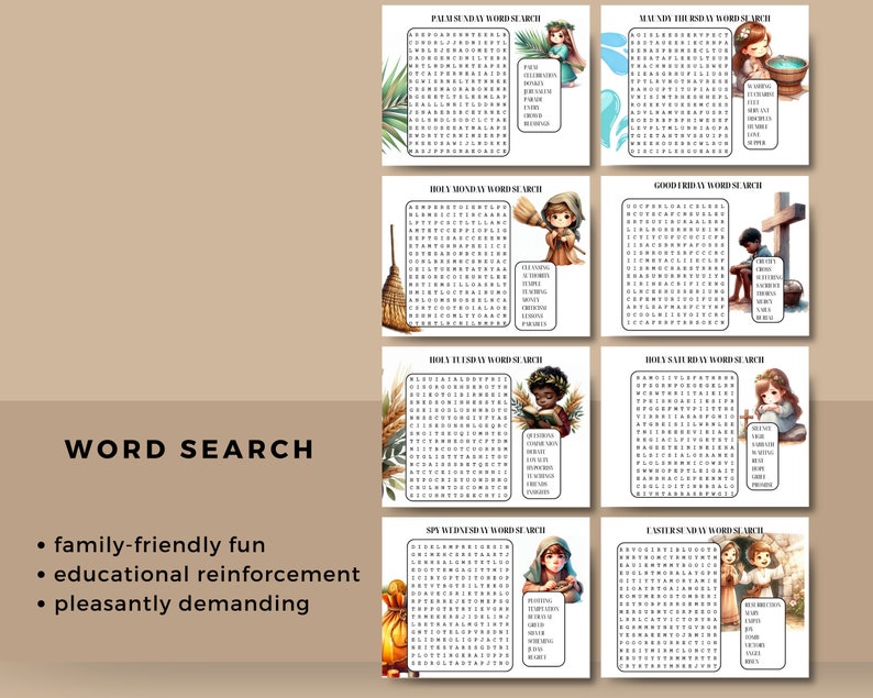 Holy Week Word Search Puzzles, Bible Study Activity, Sunday School ...