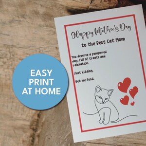 From the Cat Mother's Day Card, Printable Kitty Template for Cat Lover ...