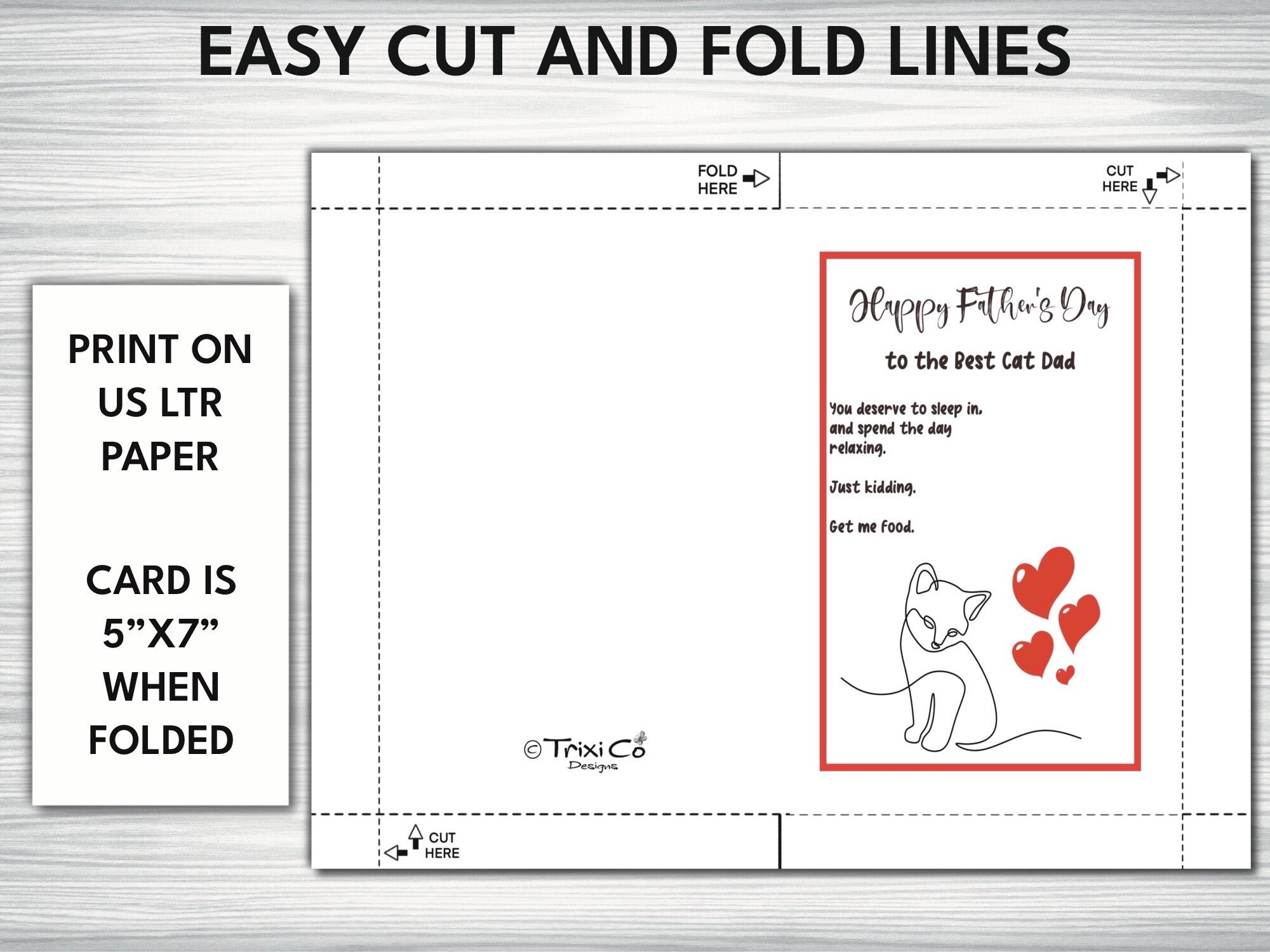 From the Cat Father's Day Card Printable Kitty Template - Etsy