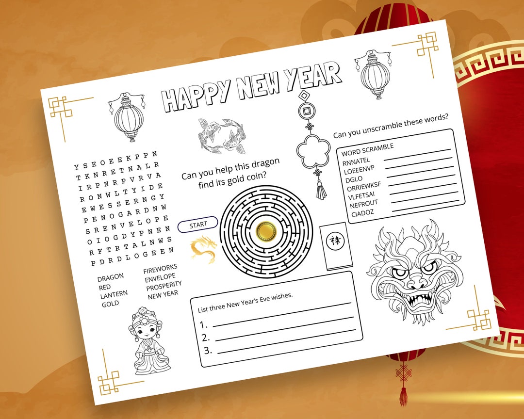 Chinese New Year Coloring Page, Lunar New Year Placemat, Activity Sheet ...