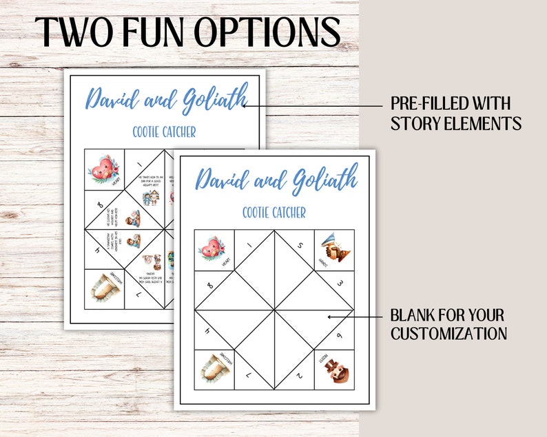 David and Goliath Cootie Catcher: Bible Story Activity (PDF) - Etsy