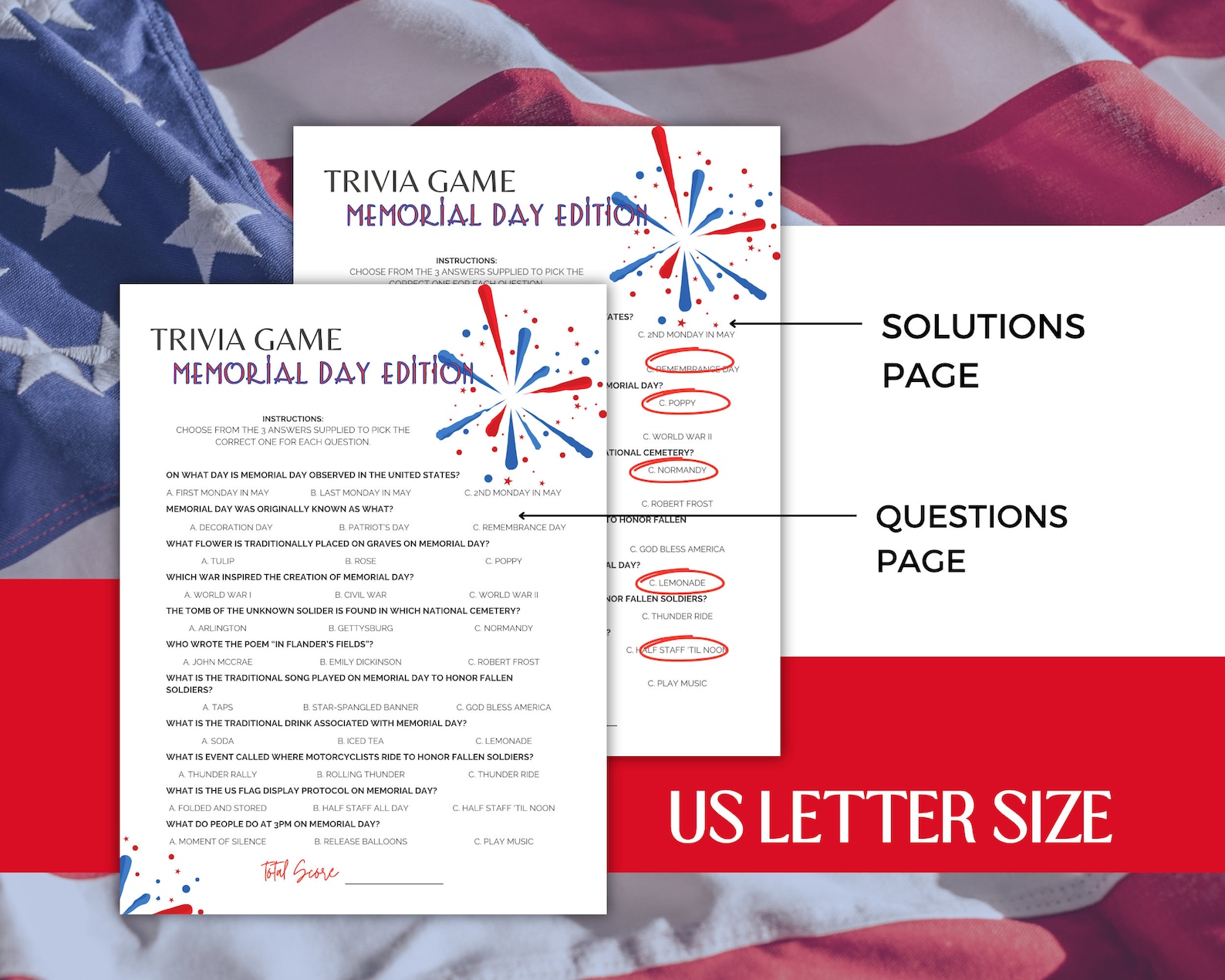 Memorial Day Trivia Game Memorial Day Activity Memorial Day Trivia - Etsy