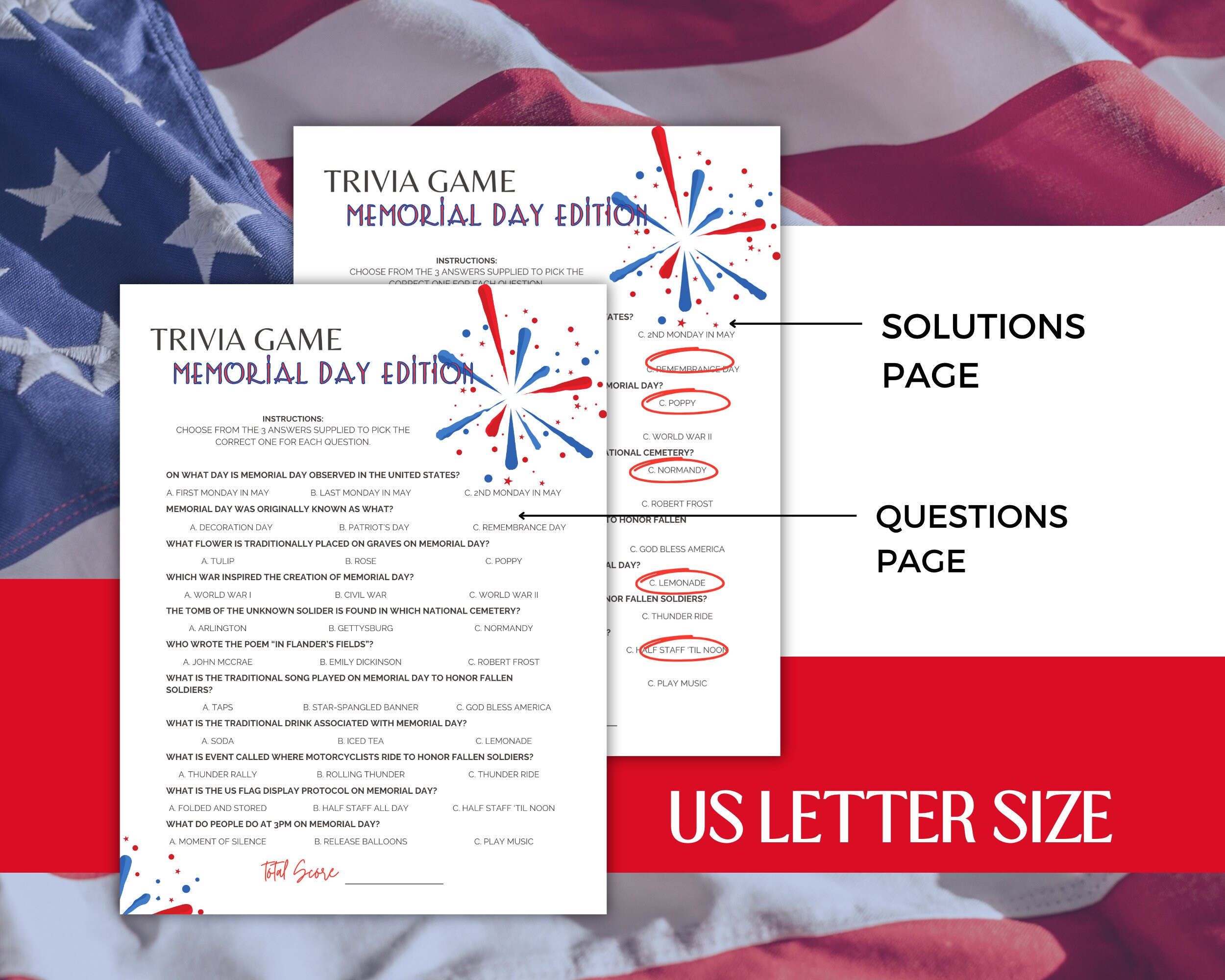 Memorial Day Trivia Game - Memorial Day Activity - Memorial Day Trivia ...