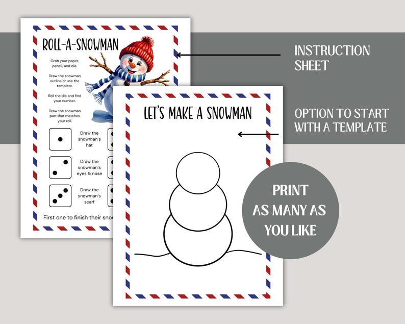 Roll-a-snowman Activity | Printable Christmas Dice Game - Etsy