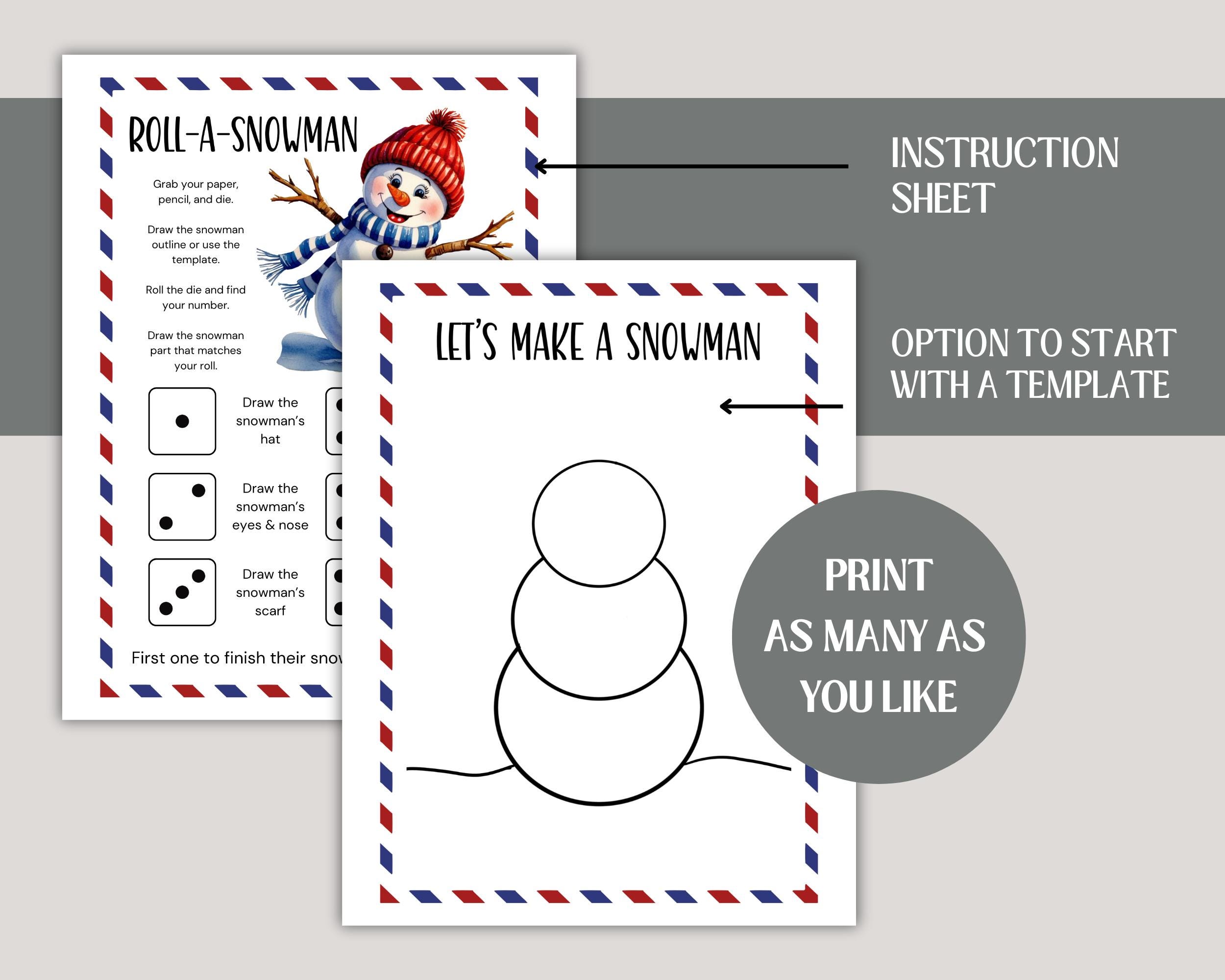 Roll-a-snowman Activity | Printable Christmas Dice Game - Etsy