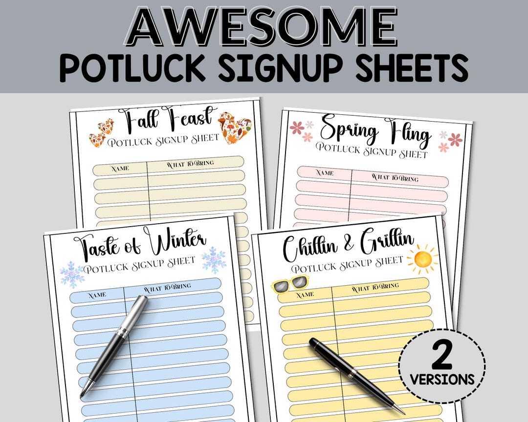 Printable Potluck Signup Sheet | Instant Download Party Planner ...