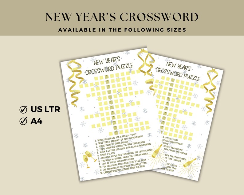 New Year's Crossword Puzzle, Holiday Puzzle, Winter Activity - Etsy UK