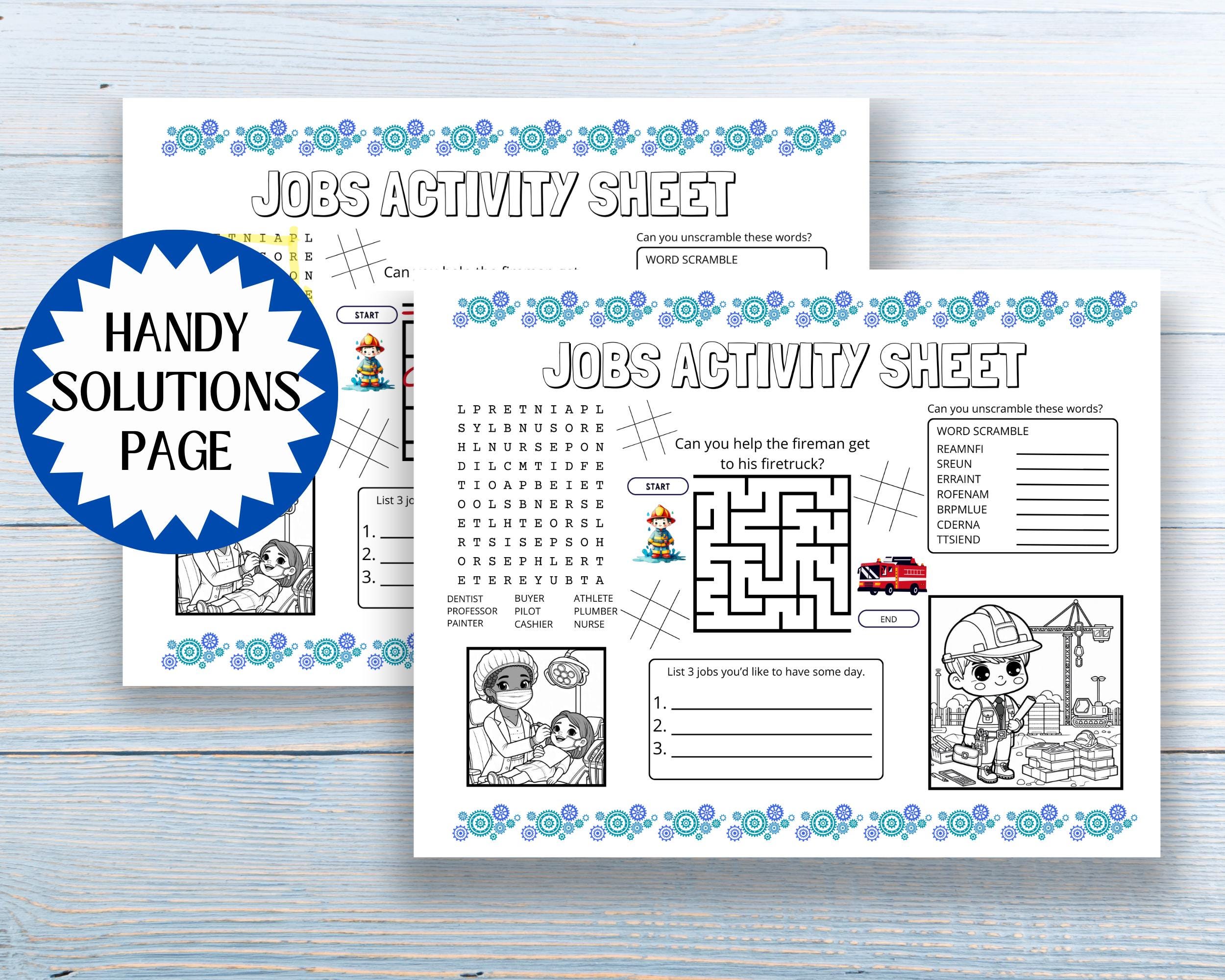 Printable Jobs Activity Page: Word Search, Maze, Jokes (PDF) - Etsy