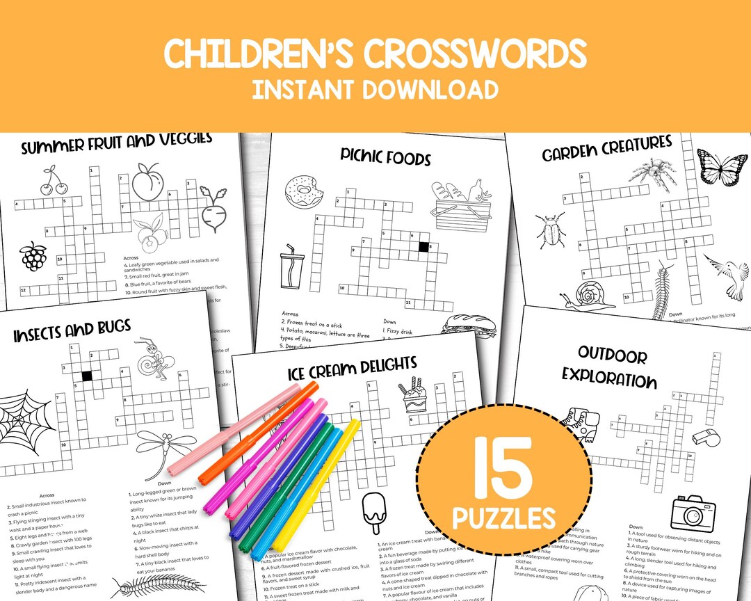 Crossword Puzzles for Kids| Summer Activity Pages | Classroom Activity ...