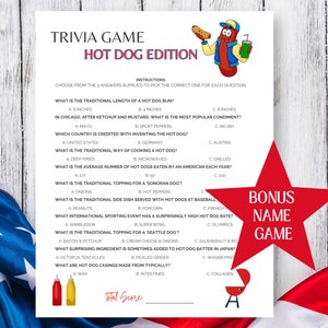 Hotdog Trivia Game - Summer Activity - BONUS: Hotdog Name Game ...