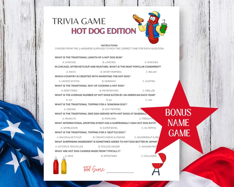 Hotdog Trivia Game - Summer Activity - BONUS: Hotdog Name Game ...
