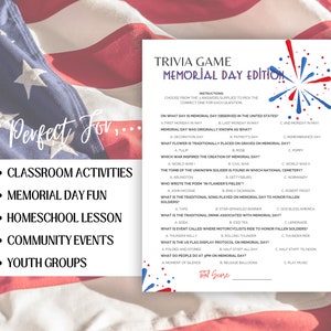 Memorial Day Trivia Game - Printable Patriotic Quiz Activity ...
