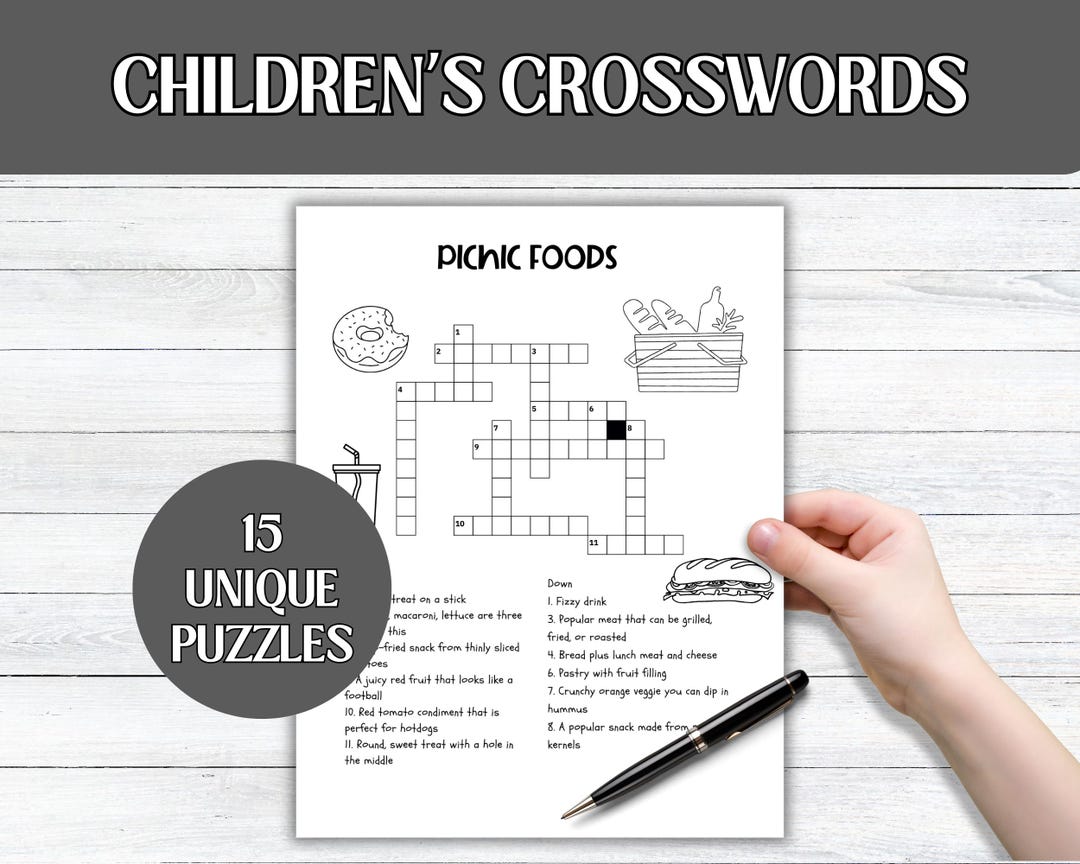 Children's Crossword Puzzles for Kids Summer Activity Pages Classroom ...
