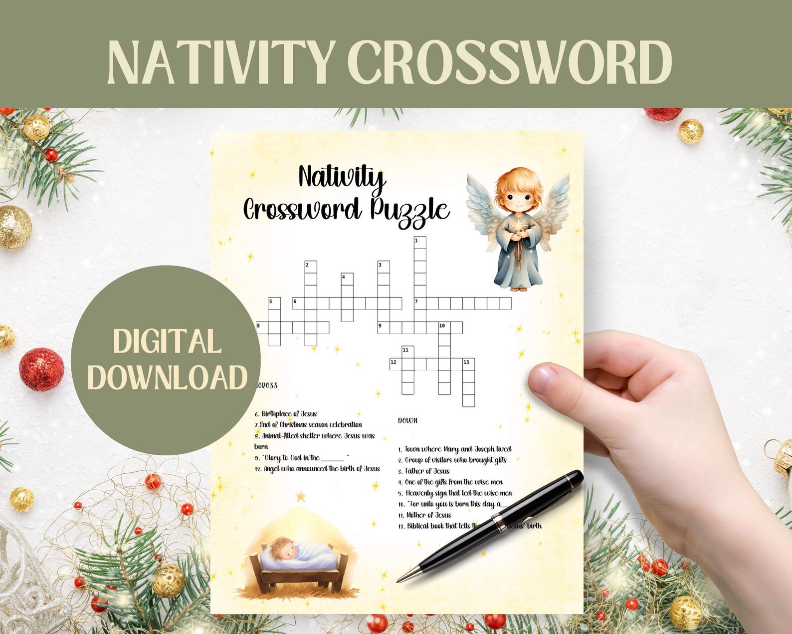Nativity Crossword Puzzle: Christian Activity for Kids (digital ...