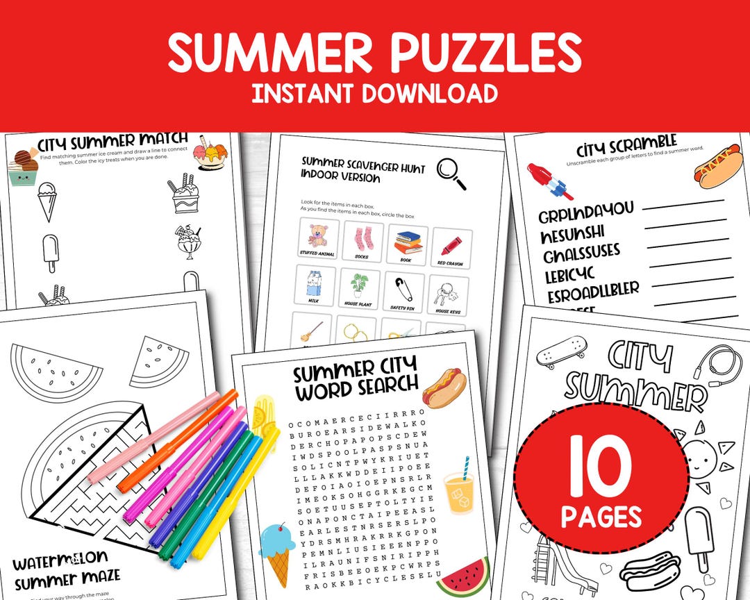 Summer Puzzles for Kids | Fun Printable Activity Pack for Road Trips ...