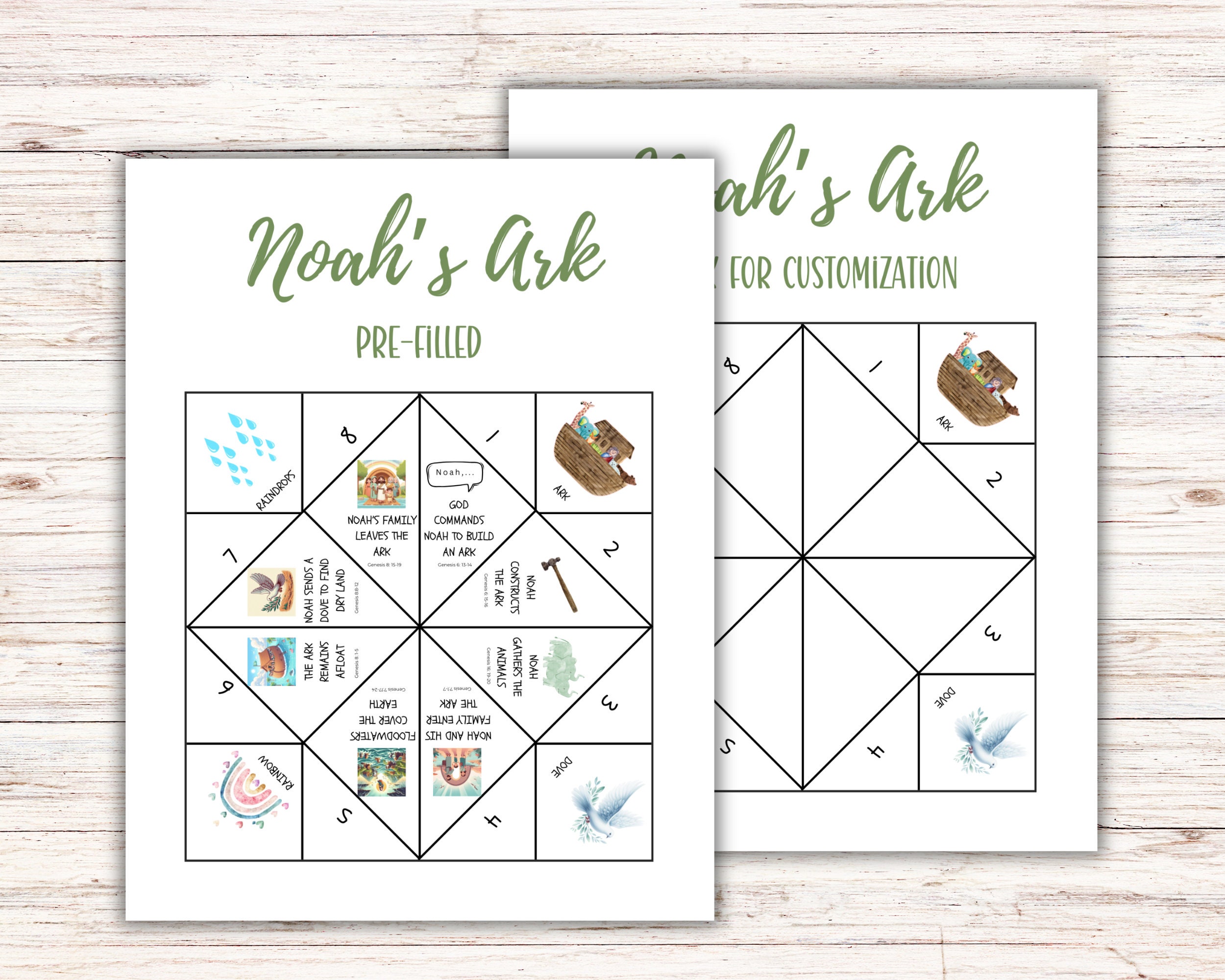 Cootie Catcher Noah's Ark Story, Sunday School Activity, Bible Coloring ...