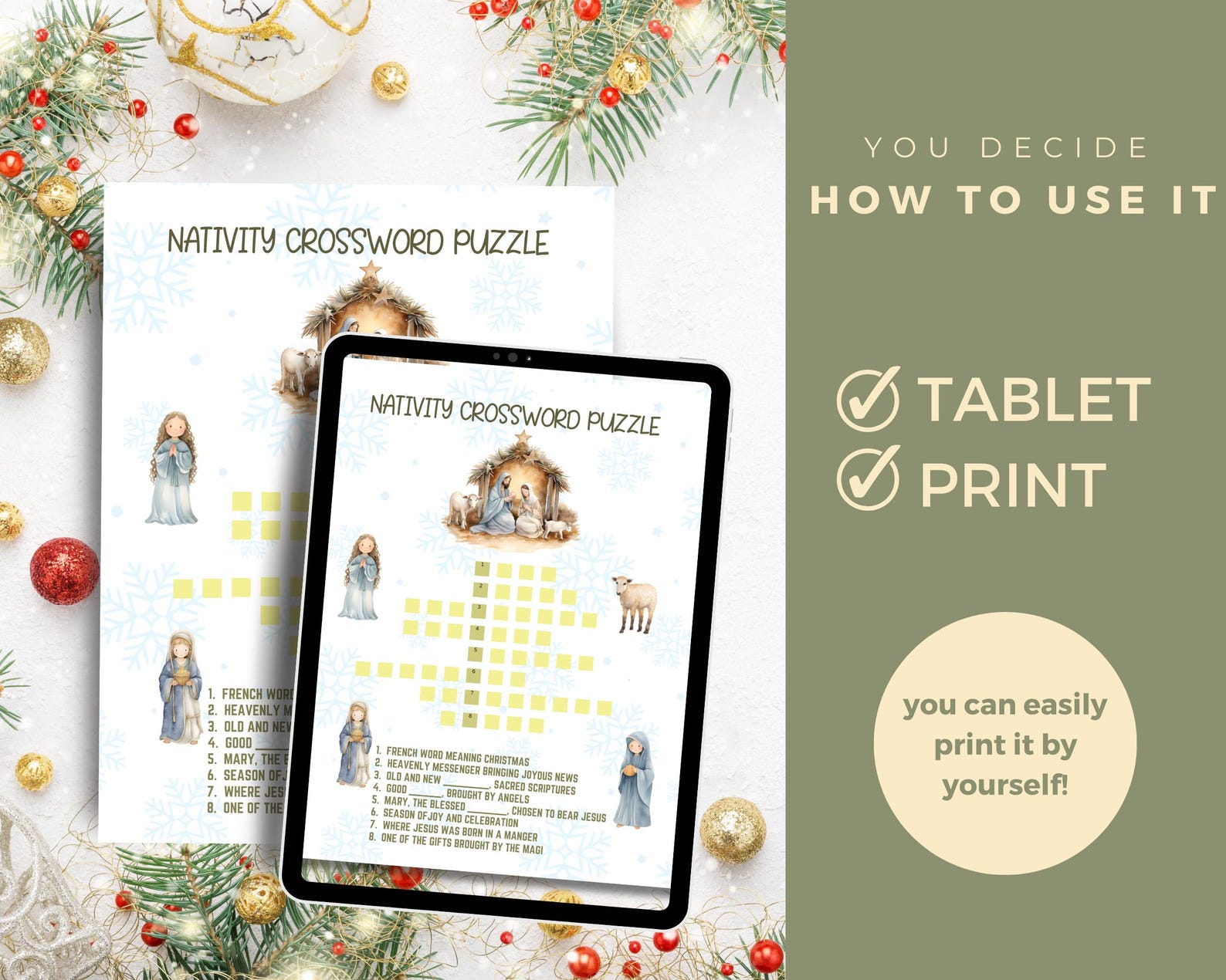Nativity Crossword Puzzle: Christian Christmas Game (digital Download ...
