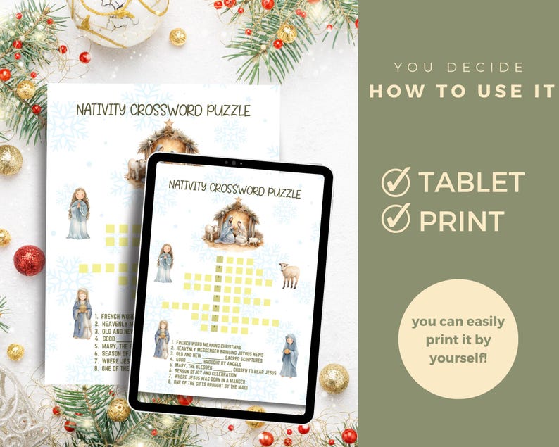 Nativity Crossword Puzzle: Christian Christmas Game (digital Download ...