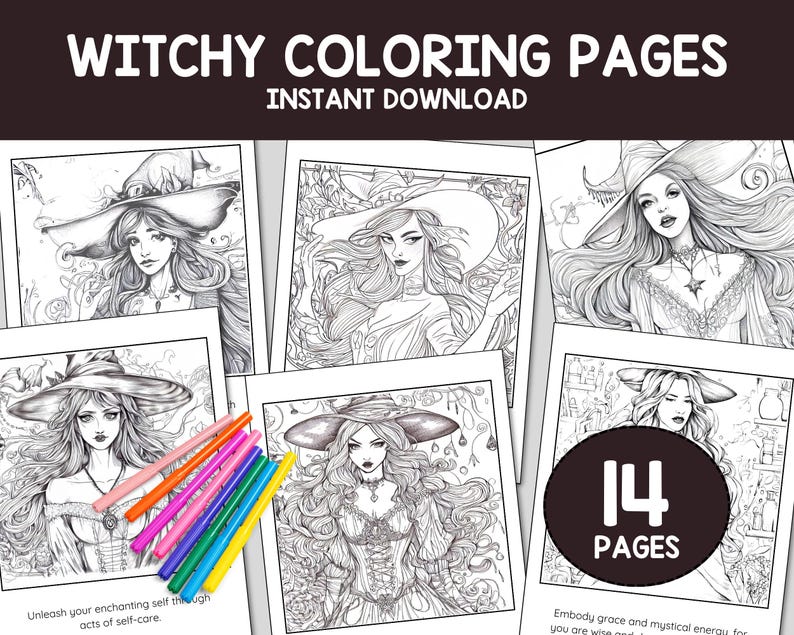 Printable Witchy Coloring Pages for Adults | Mental Health Art Therapy ...