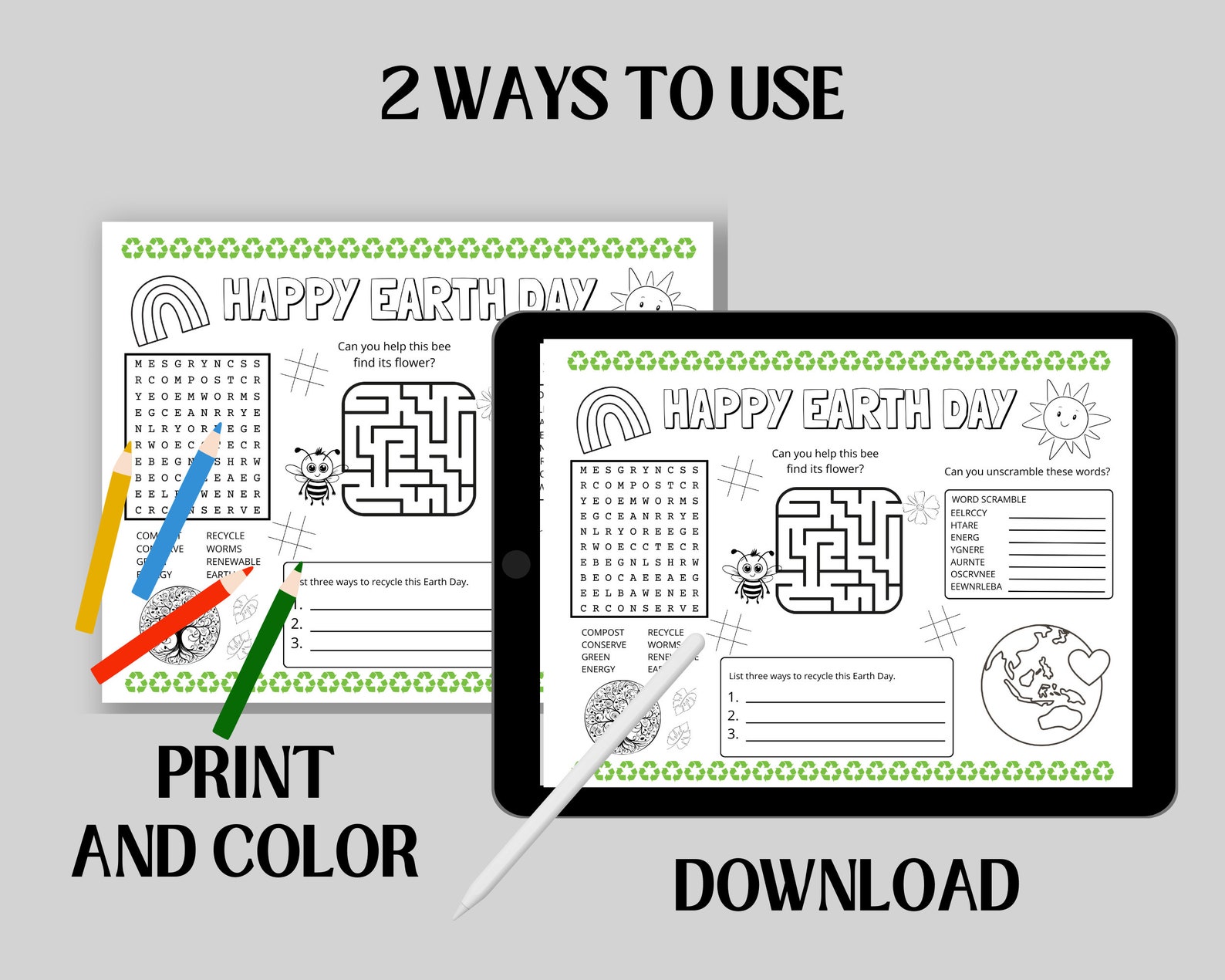 Printable Earth Day Coloring Activity, Earth Day Placemat - Etsy