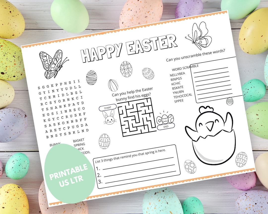 Printable Easter Coloring Activity, Easter Placemat - Etsy