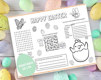 Easter Placemat Printable Coloring and Activity Sheet for Kids Easter ...