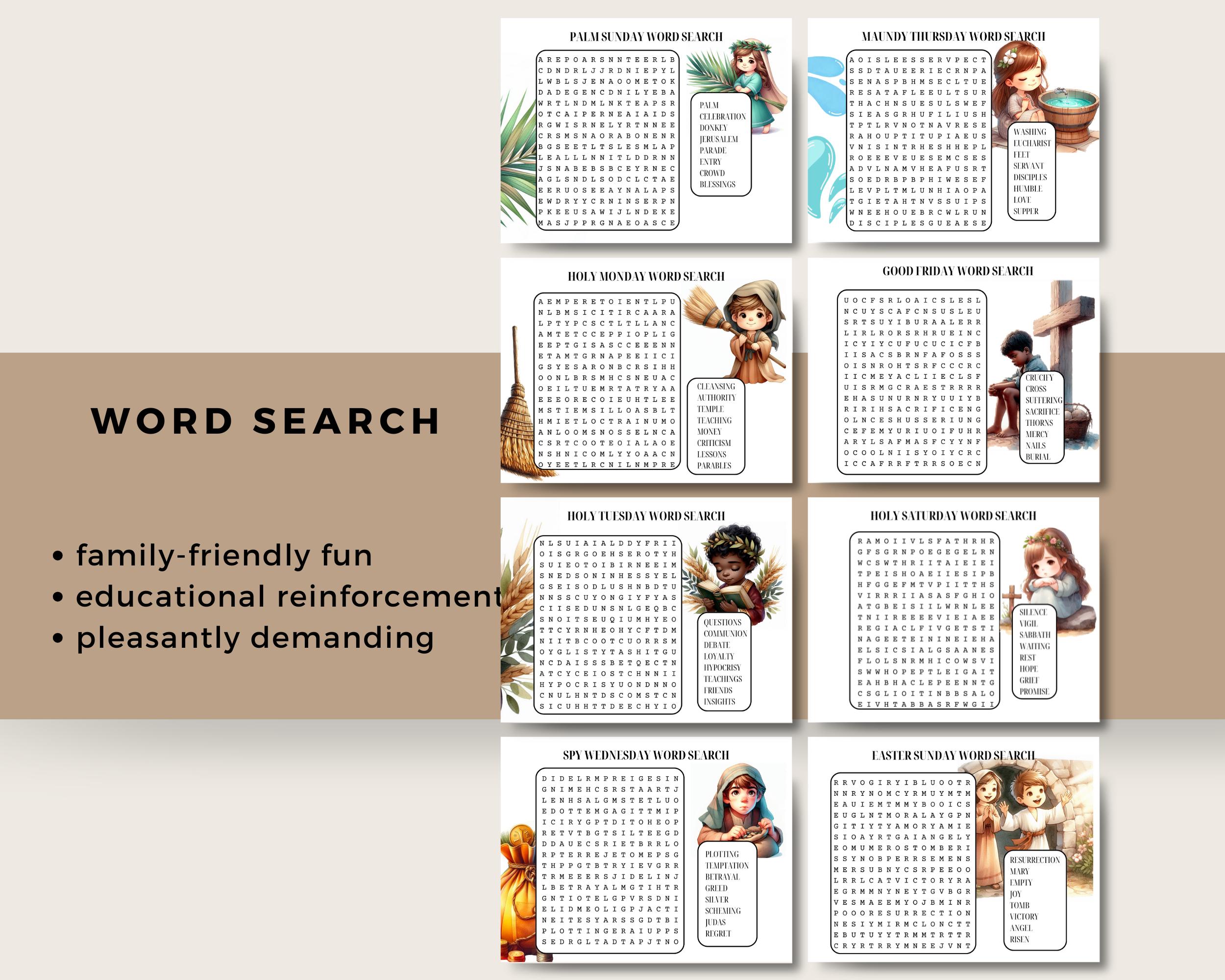 Holy Week Word Search Puzzles, Bible Study Activity, Sunday School ...