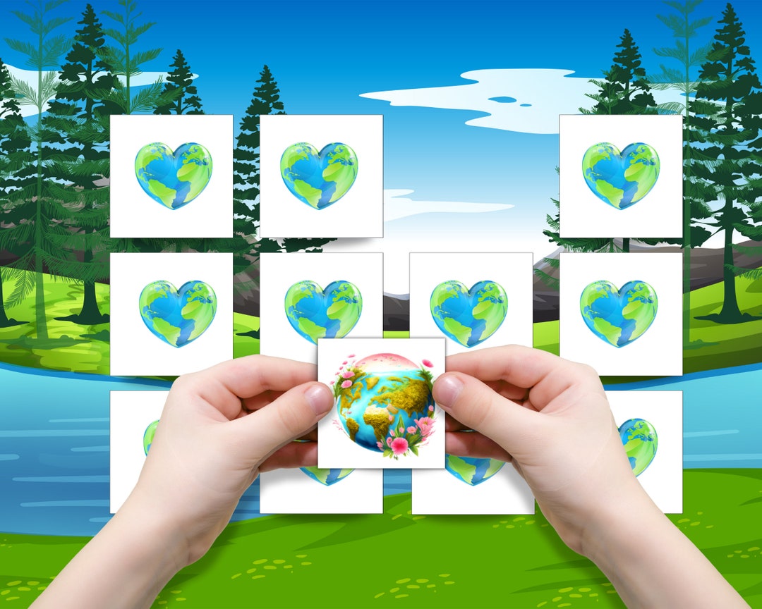 Earth Day Memory Matching Game: Globes, Trees, Rainbows (digital ...