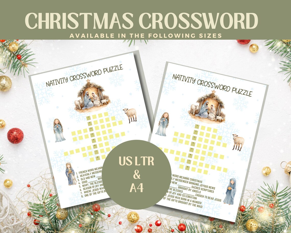 Nativity Crossword Puzzle: Christian Christmas Game (digital Download ...