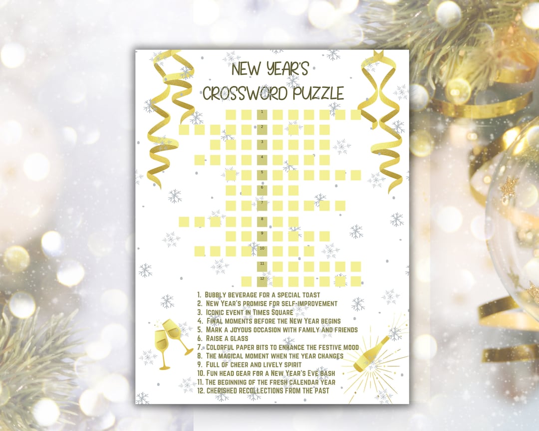 New Year's Crossword Puzzle, Holiday Puzzle, Winter Activity - Etsy