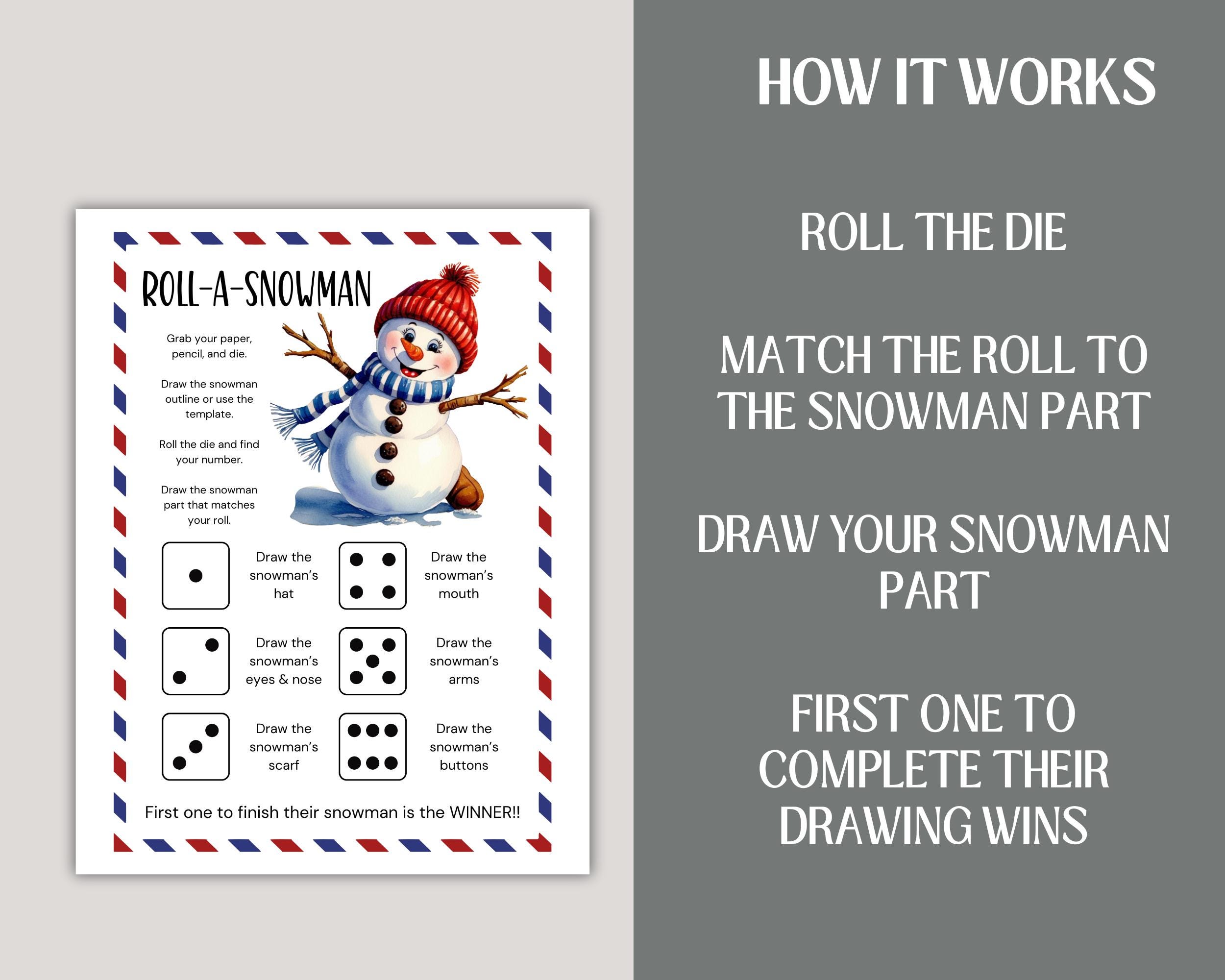 Roll-a-snowman Activity | Printable Christmas Dice Game - Etsy