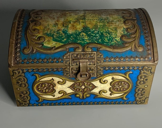 French Vintage Tin Can Knick Knack Box GBC Castle Scenery and Truck ...