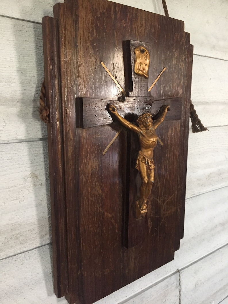 FRENCH Vintage Crucifix Wood Metal Christ Church Christianity Catholic ...