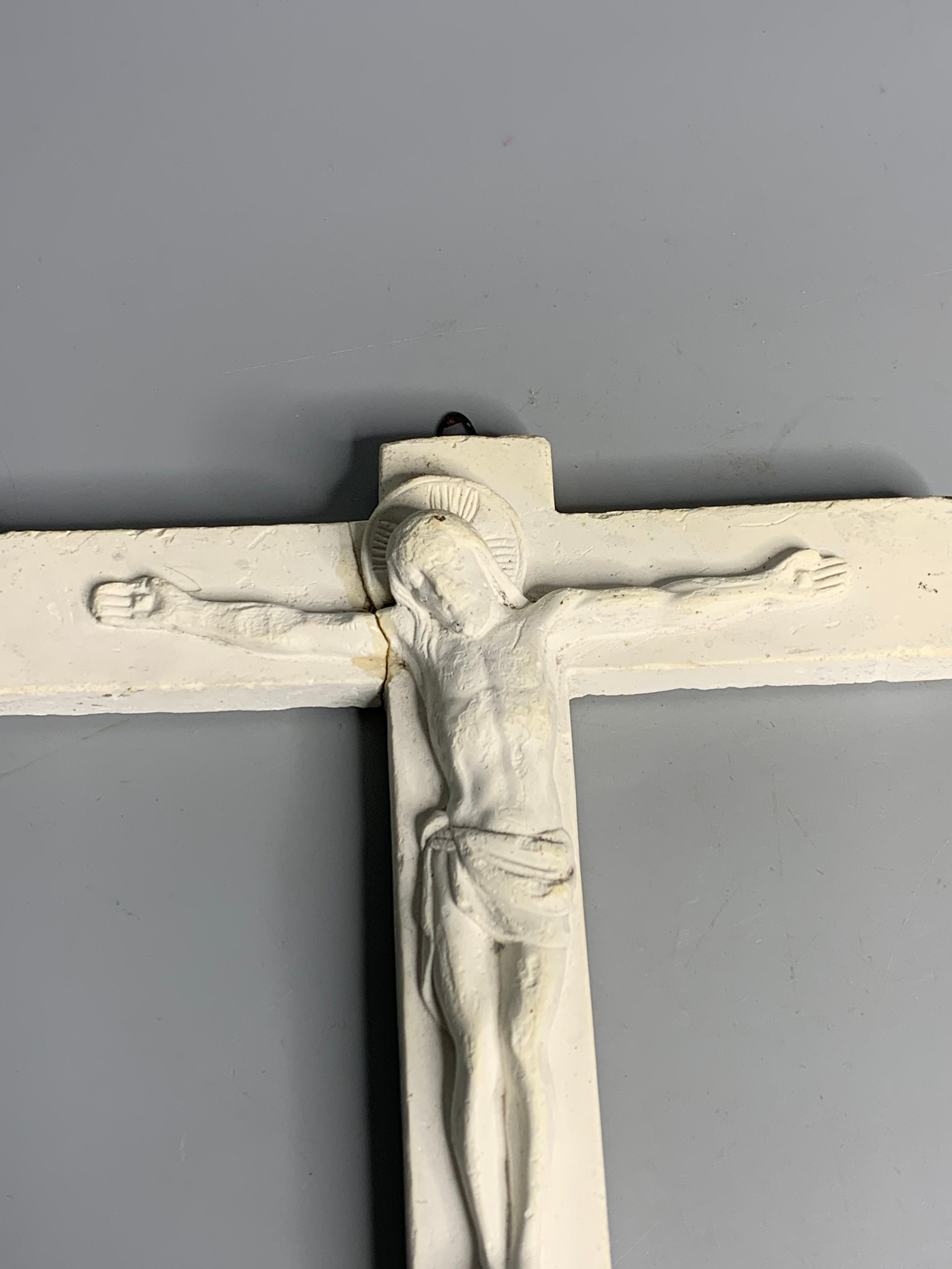 French Vintage Plaster Crucifix Wall Hanging Religious Decoration Jesus ...