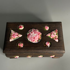 French Vintage Wooden Music Box With Mirror Porcelain Flower Design - Etsy