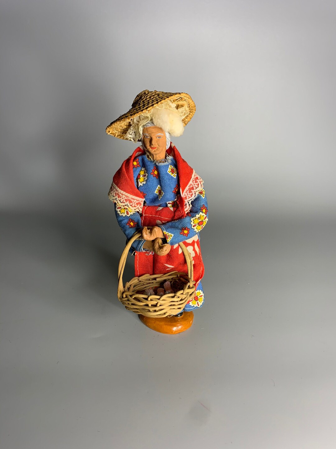French Vintage Clay Santon Doll Old Lady Holding Basket Design - Etsy