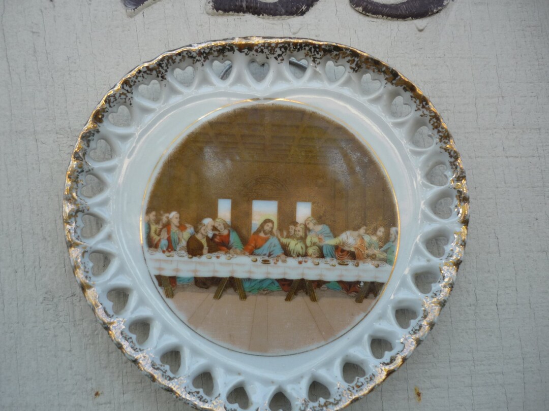 Vintage French Religious Plate Porcelain Hanging Plate Heart Shape ...