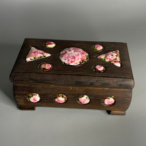 French Vintage Wooden Music Box With Mirror Porcelain Flower Design - Etsy