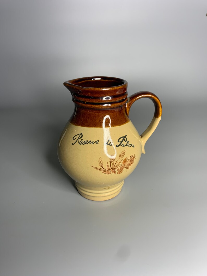French Vintage Ceramic Pottery Small Water Pitcher Reserve Du Patron ...