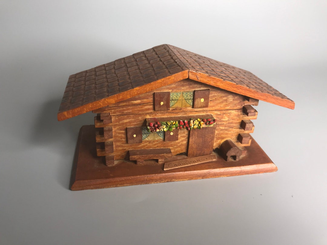 French Vintage Wooden Knick Knack Box House Design Souvenir Mountain ...