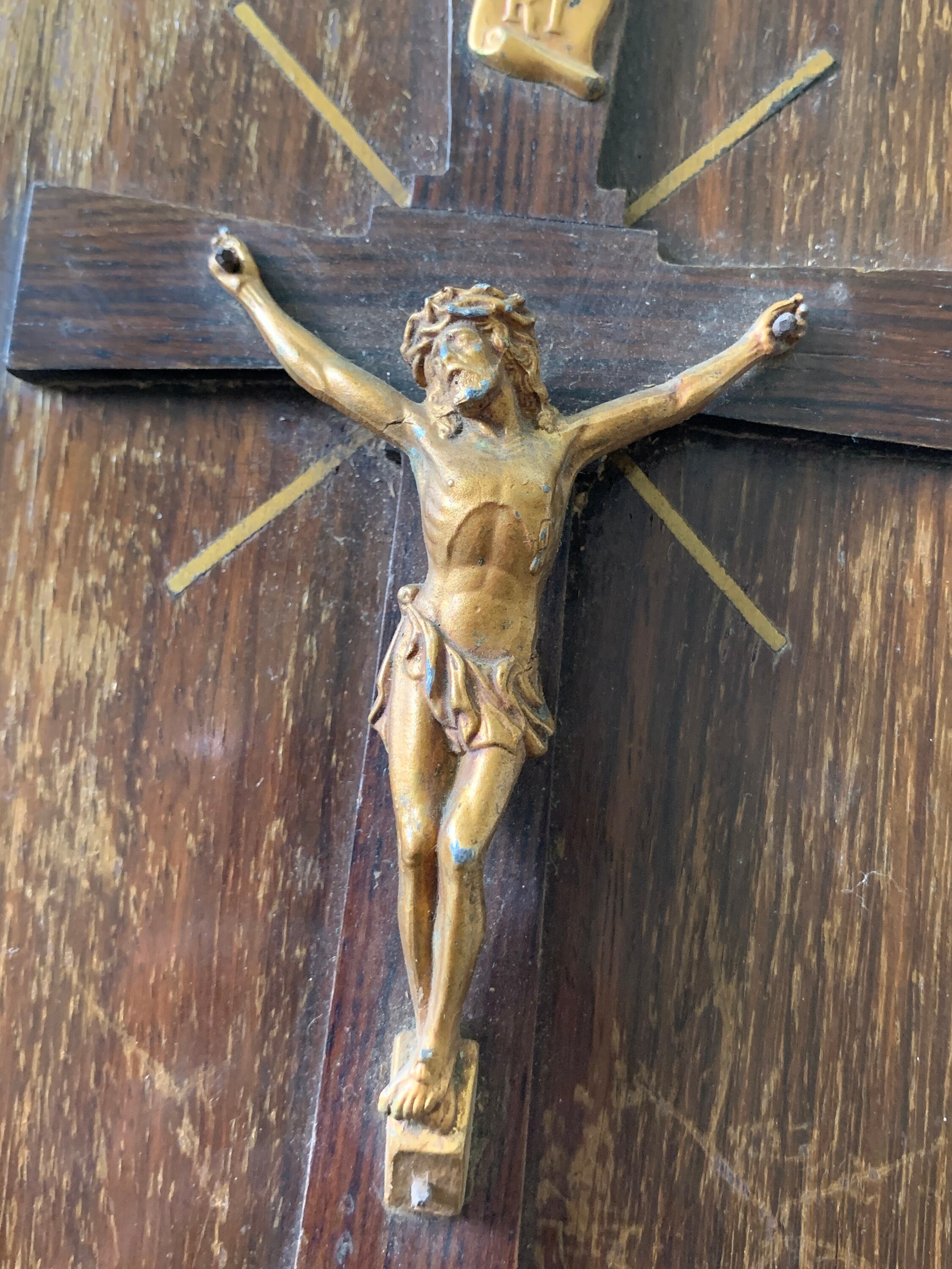 FRENCH Vintage Crucifix Wood Metal Christ Church Christianity Catholic ...