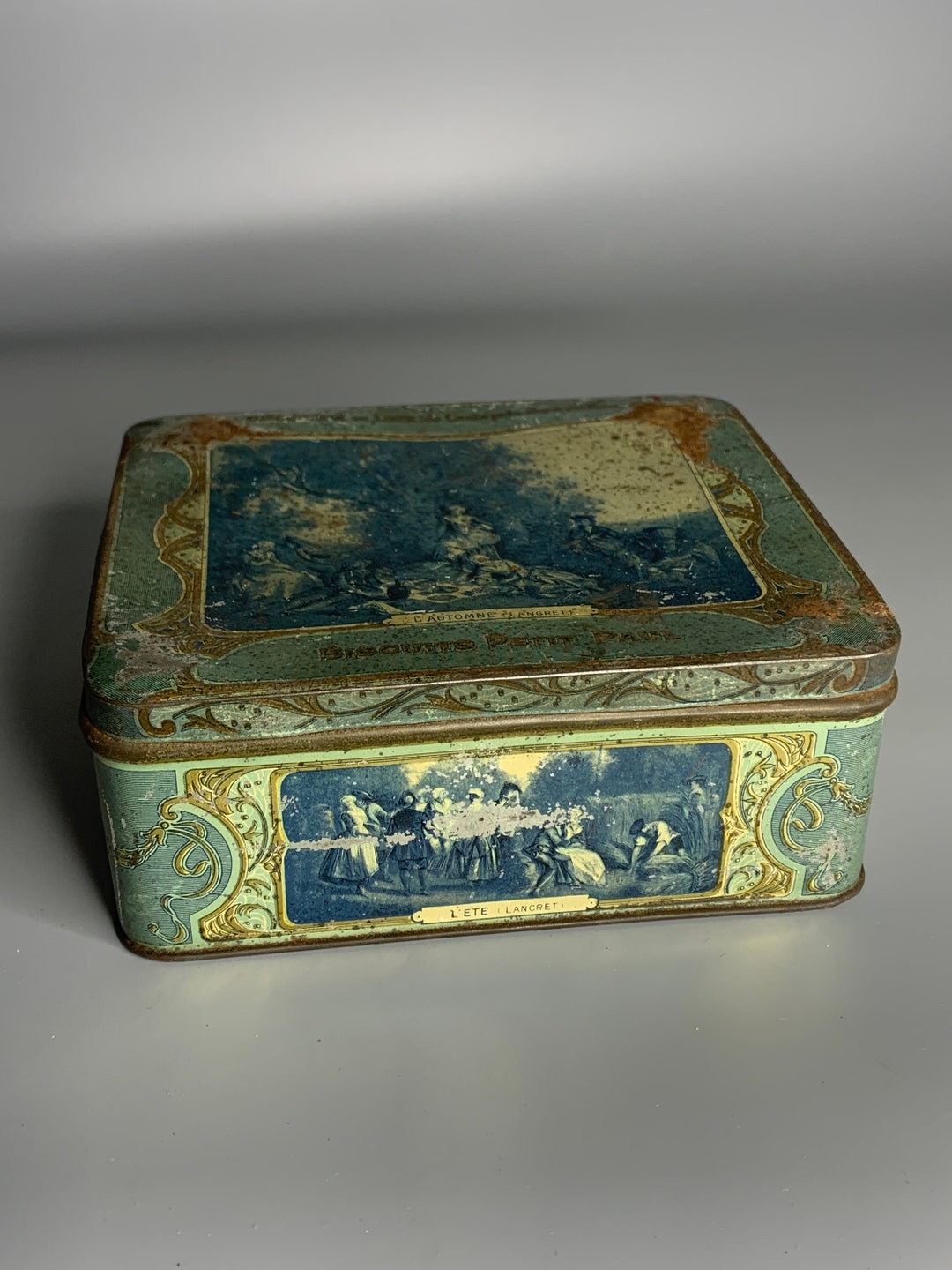 French Victorian Style Antique Tin Can Knick Knack Box Advertising ...