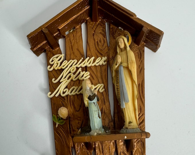 French Vintage Religious Lourdes Wooden Key Holder 3 Hooks - Benissez ...