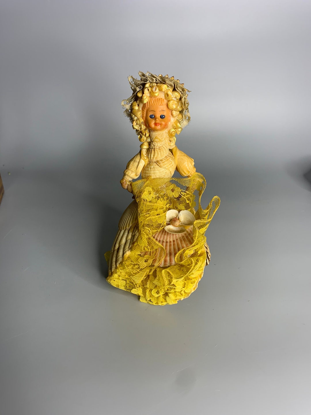 French Vintage Seashell Sleeping Doll in Golden Color Dress Victorian ...