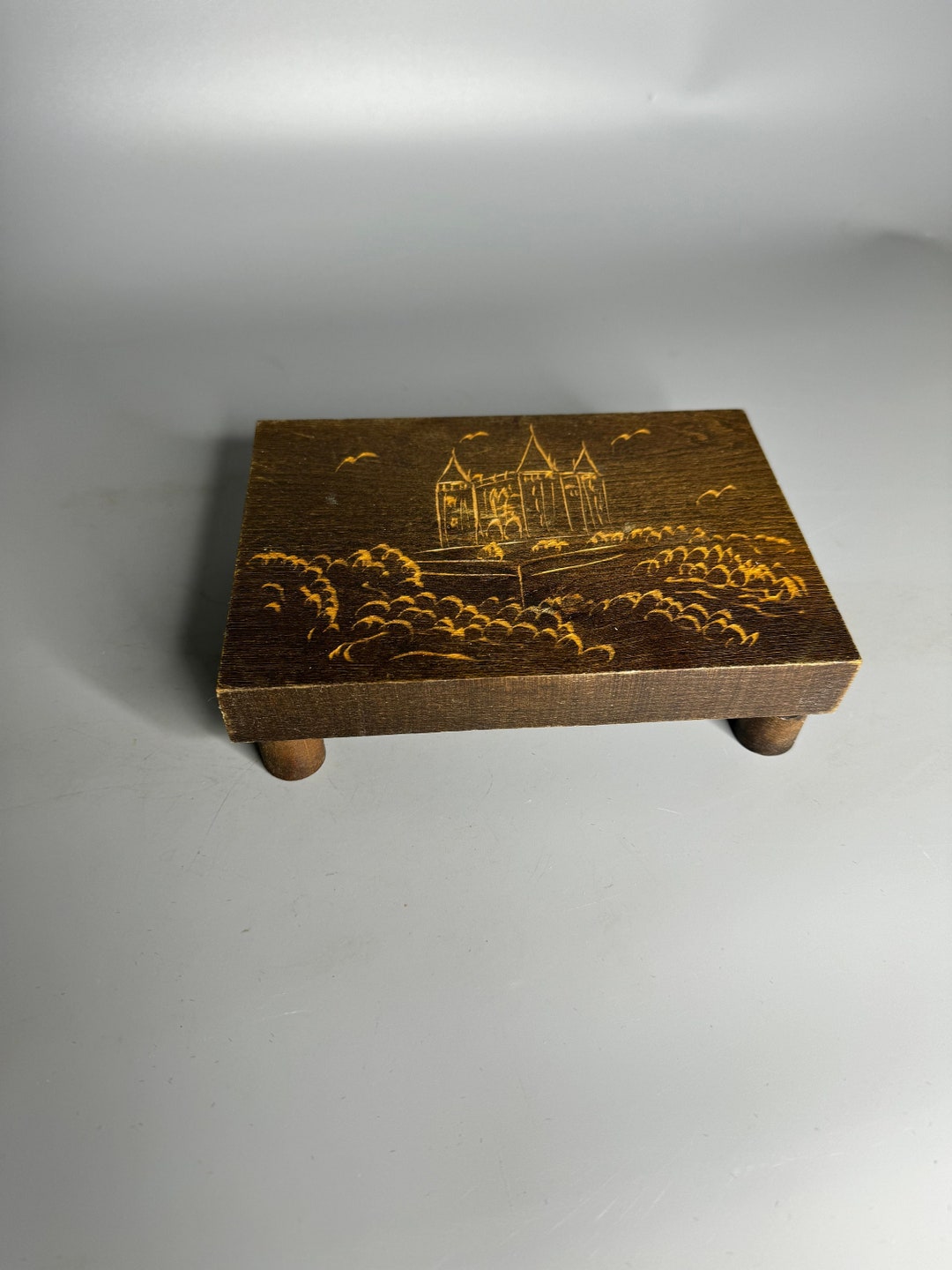 French Vintage Wooden Miniature Stool Cathedral Church Design or Can Be ...