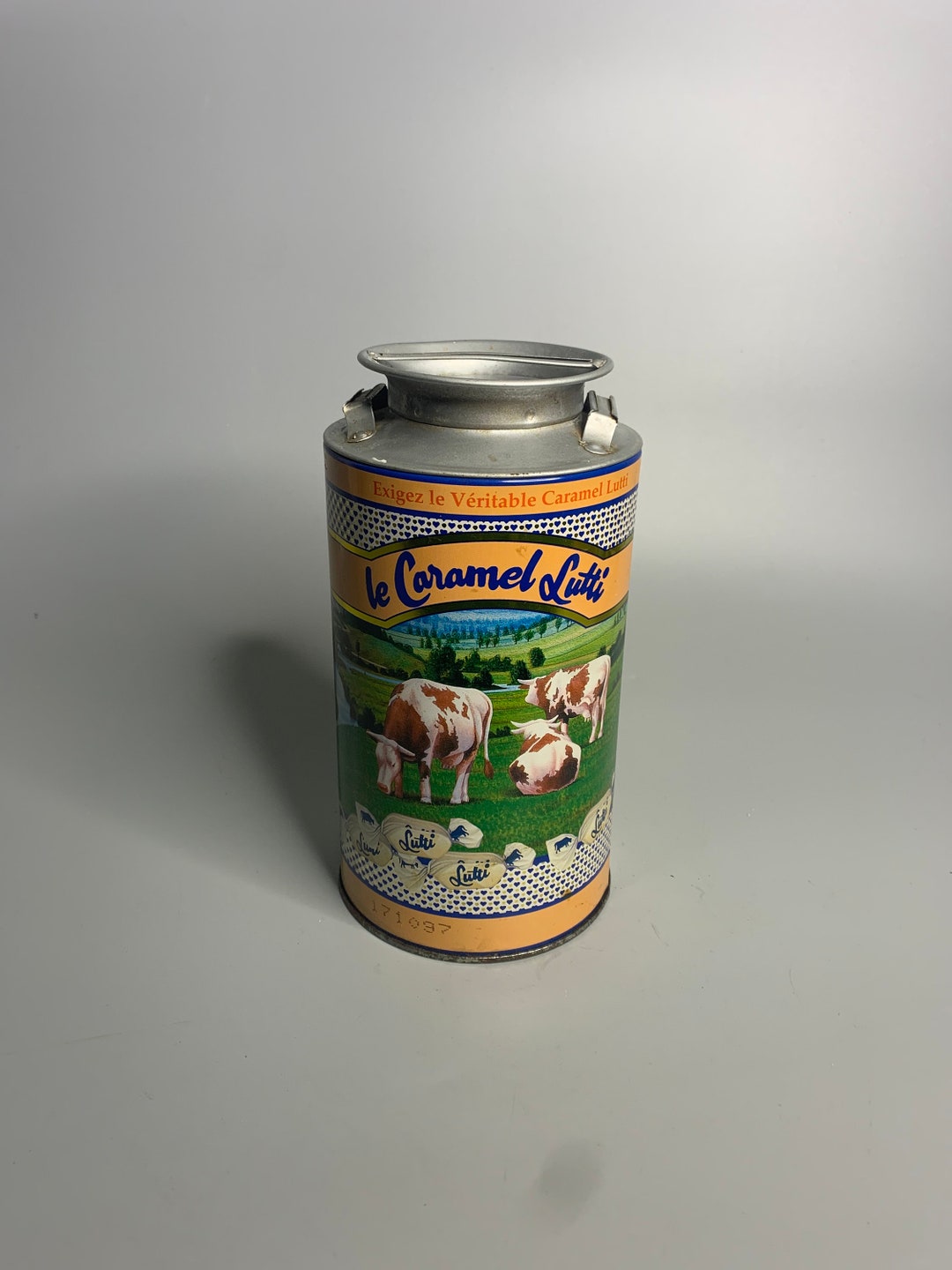 Vintage Aluminum Milk Jug Decoration Le Caramel Lutti Large Tin Can ...