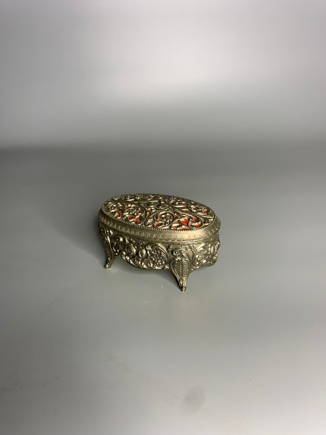 Japan Vintage Knick Knack Box Pewter Metal and Velvet Small Box ...