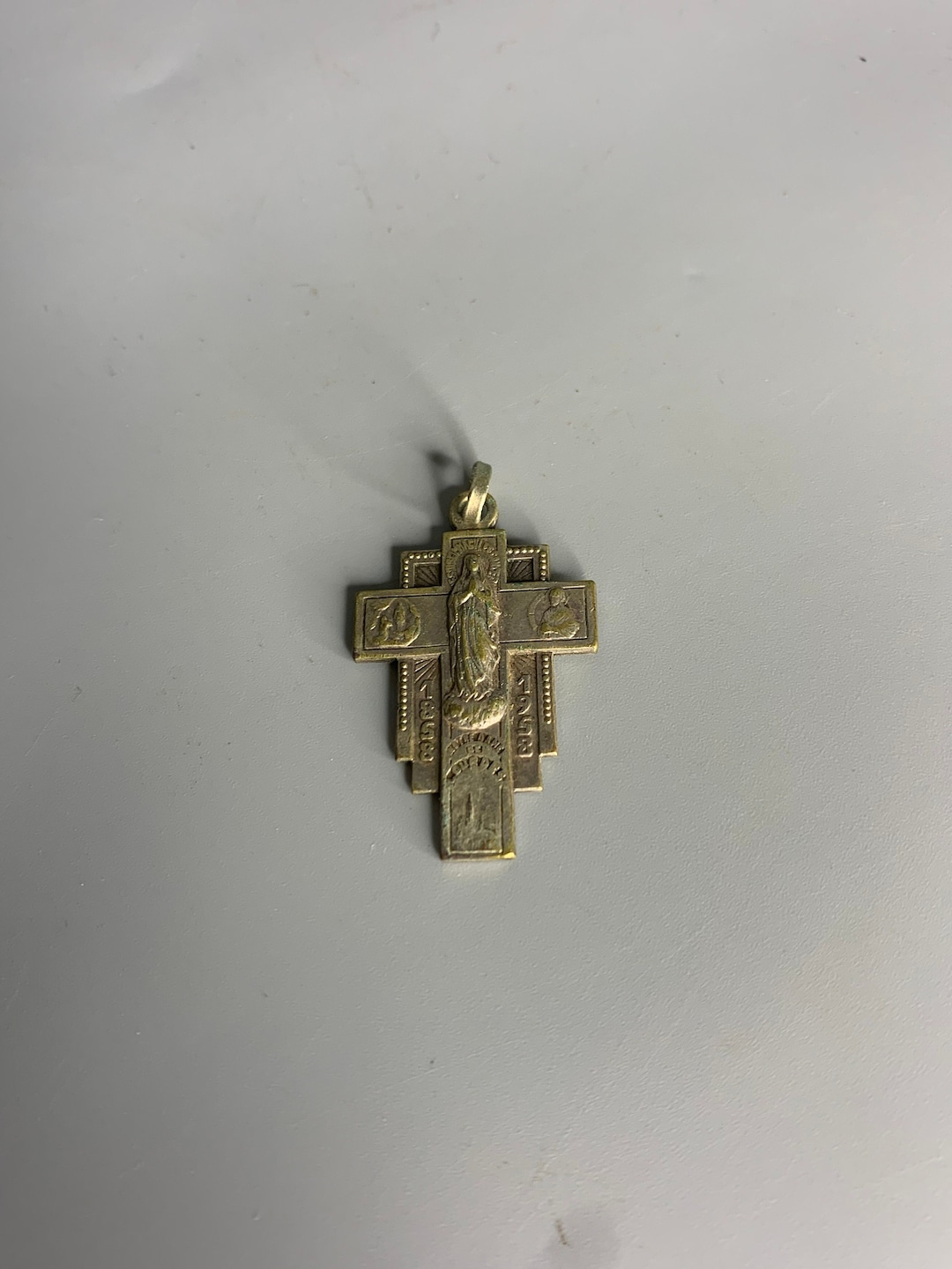 French Vintage Pendant Religious Cross Jewelry Virgin Mary Notre Dame ...