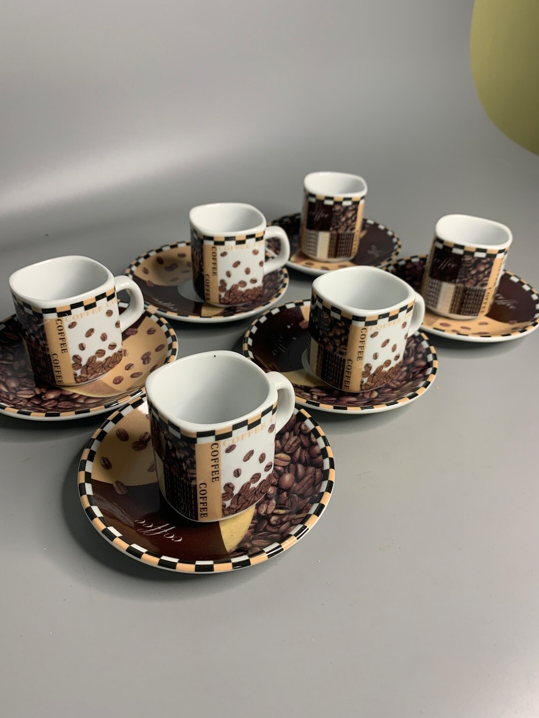 French Vintage Ceramic Expresso Coffee Cups and Plates Set of 6 Coffee ...