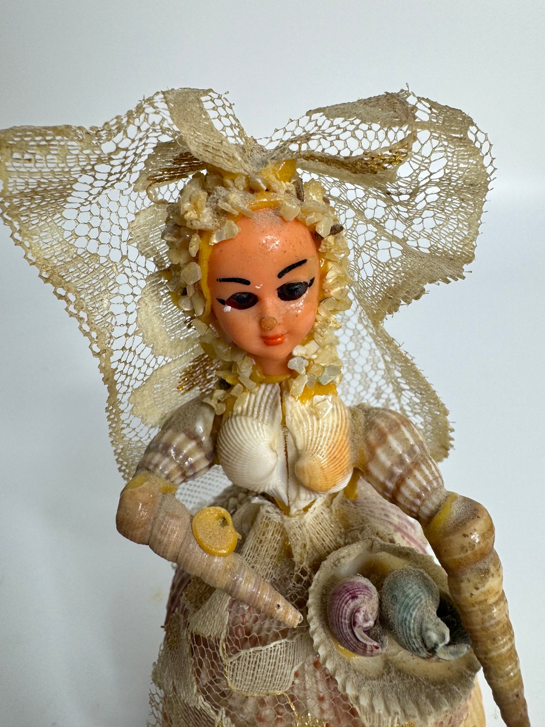 Vintage Seashell Small Doll Collectible Sea Shell Sleepy Eyes Doll With ...